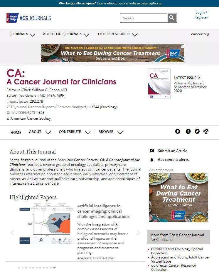 世界上影响因子最高的期刊《CA-CANCER J CLIN》_科研