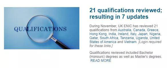 UK ENIC(UK NARIC)数据库针对全球21项资历进行了7次更新_审查_学位_包括