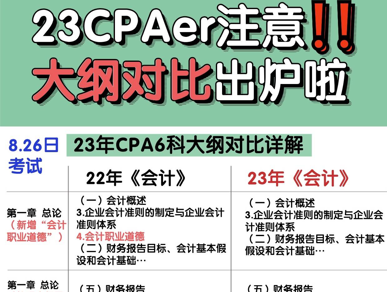 23年CPA大纲对比已出！这样学每科多20分CPA备考的姐妹看过来_变化_章节_重点