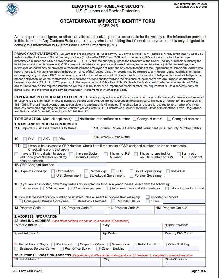 Cbp 5106 Form Download Fill Online Printable Fillable Blank - Form example download