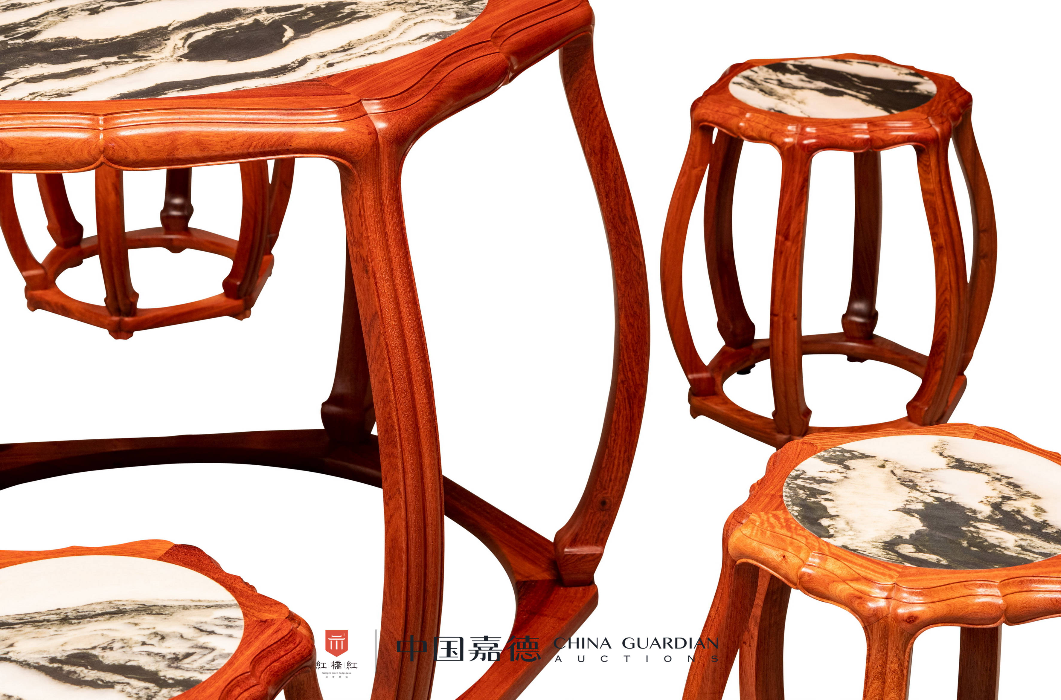当代 缅甸花梨云石面海棠桌、凳一组七件|红桥红-搜狐大视野-搜狐新闻