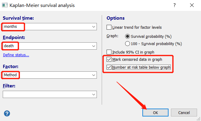 轻松实现Kaplan-Meier（K-M）生存曲线、中位生存时间（95%可信区间）、Logrank检验及HR值_ed