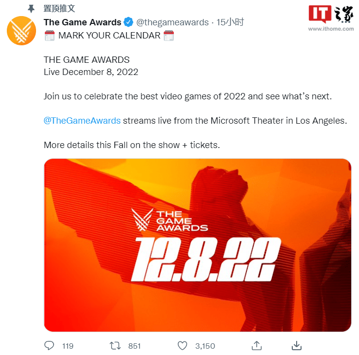 游戏界的奥斯卡 TGA 2022 官宣 12 月 8 日举行，新增最佳改编奖_成行_年度_电竞