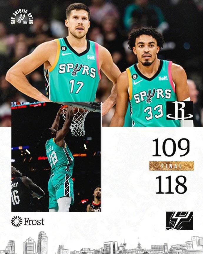 NBA战报：火箭109-118不敌马刺,约翰逊32+7,小史密斯23分_琼斯_比赛_命中