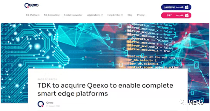 TDK收购Qeexo，以实现完整智能边缘平台_解决方案_自动化_支持