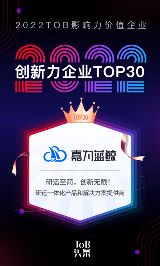 蝉联上榜！嘉为科技荣获TOB行业年度创新力企业TOP30！_服务_解决方案_市场