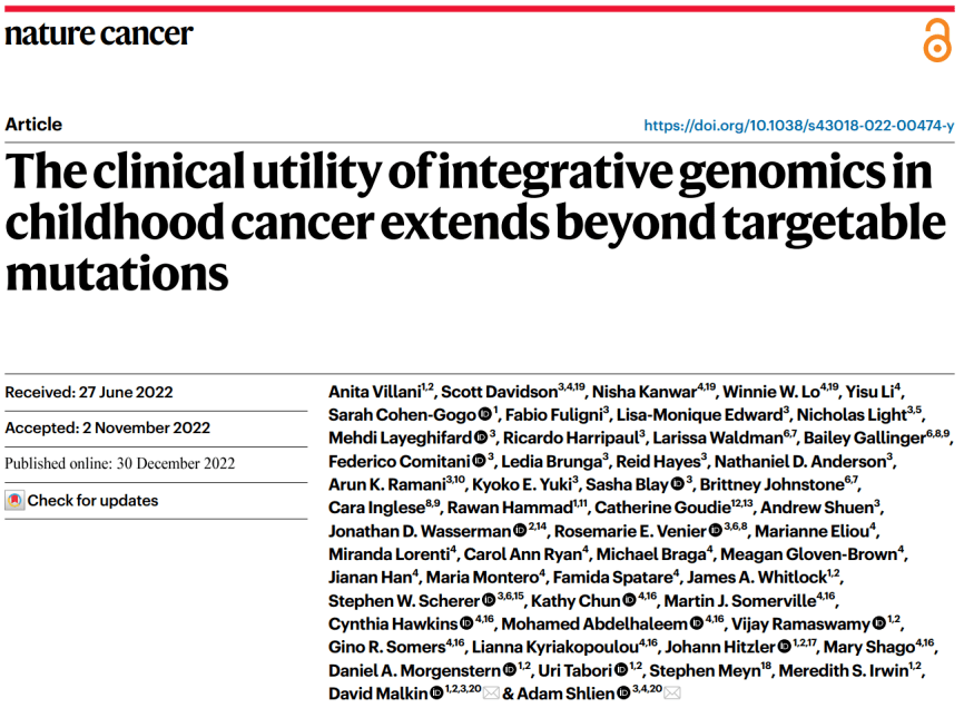 Nature Cancer | 超300人前瞻性临床研究揭示整合基因组学在儿童癌症中的临床效用_肿瘤_患者