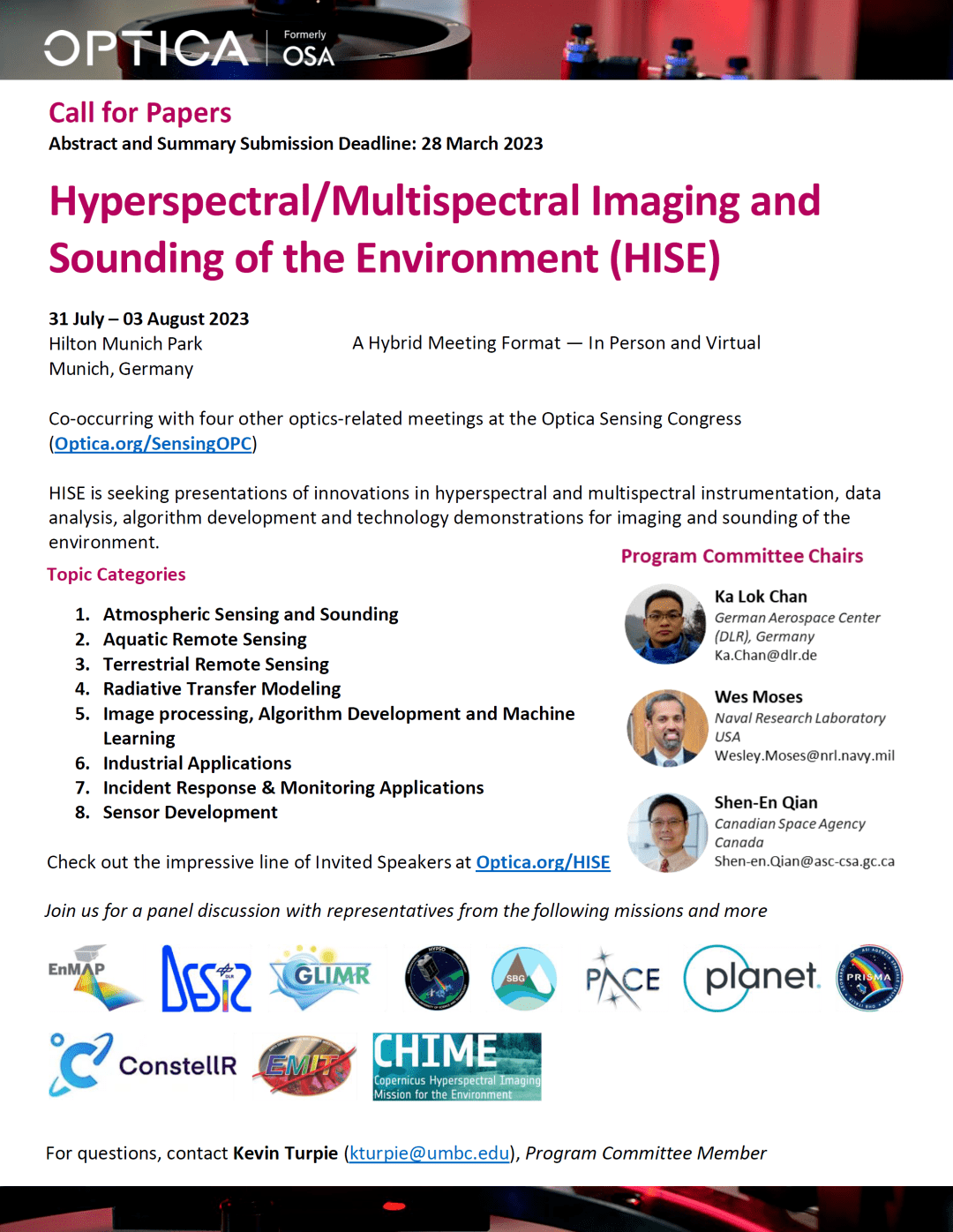 学术会议 | 环境高光谱/多光谱成像与探测会议 (HISE)_天地_and_平台