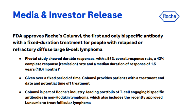 深化布局：罗氏第 2 款 CD3/CD20 双抗在美国获批上市_Insight_治疗_疗法