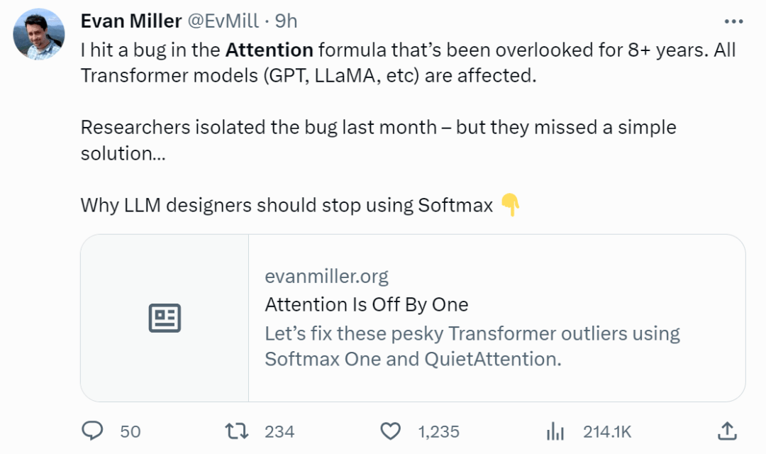 Attention机制竟有bug？Softmax是罪魁祸首，影响所有Transformer_Miller_Evan_模型
