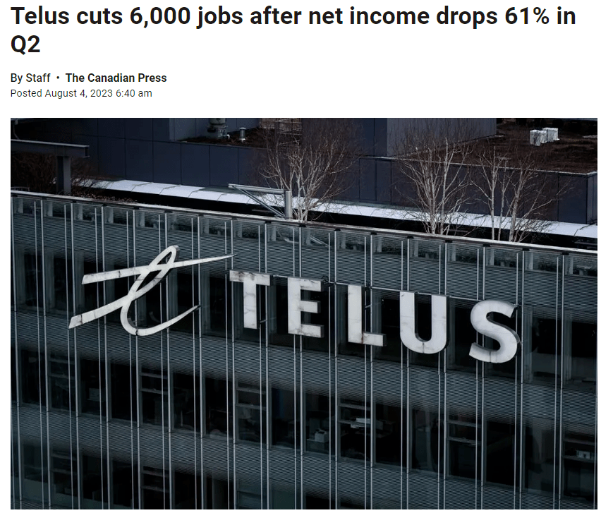 Telus全加国大裁员6000人! 多年老员工照样走人! 引发华人群体热议!_公司_计划_加拿大