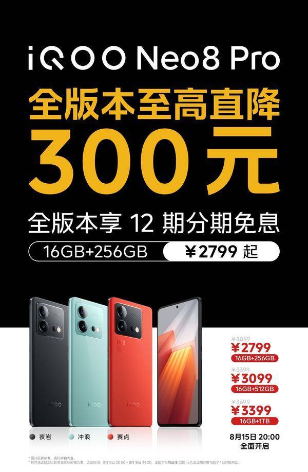 iQOO Neo8 Pro 手机全版本直降 300 元