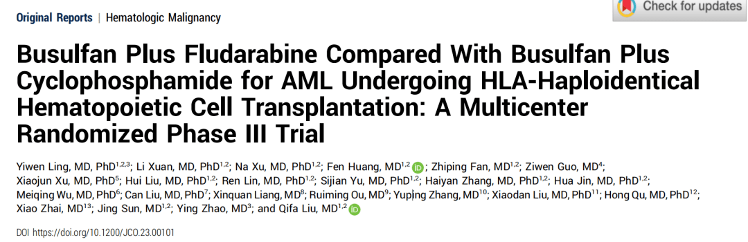 JCO发表丨刘启发教授团队：BuFlu应作为AML患者haplo-HCT的预处理替代方案_研究_BuCy_移植